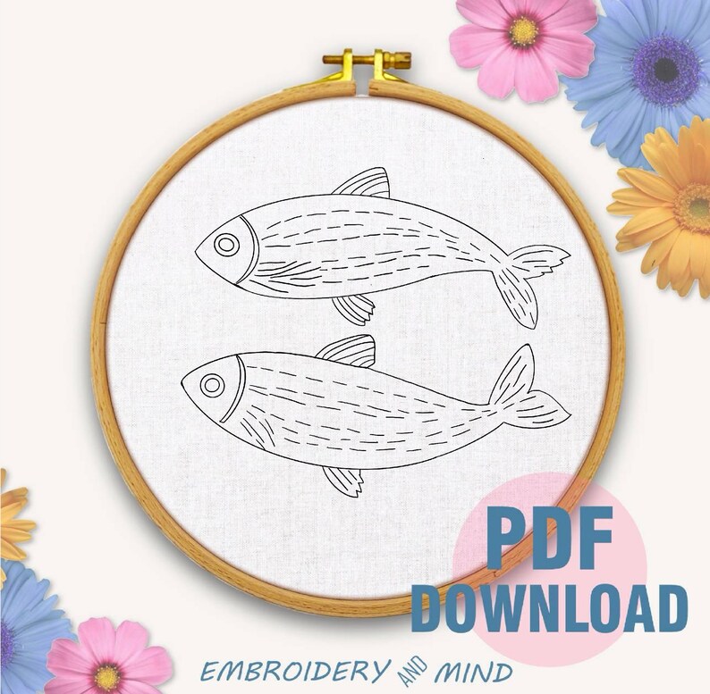 Colorful Fish Hand Embroidery Pattern, Into the Sea, PDF Embroidery ...