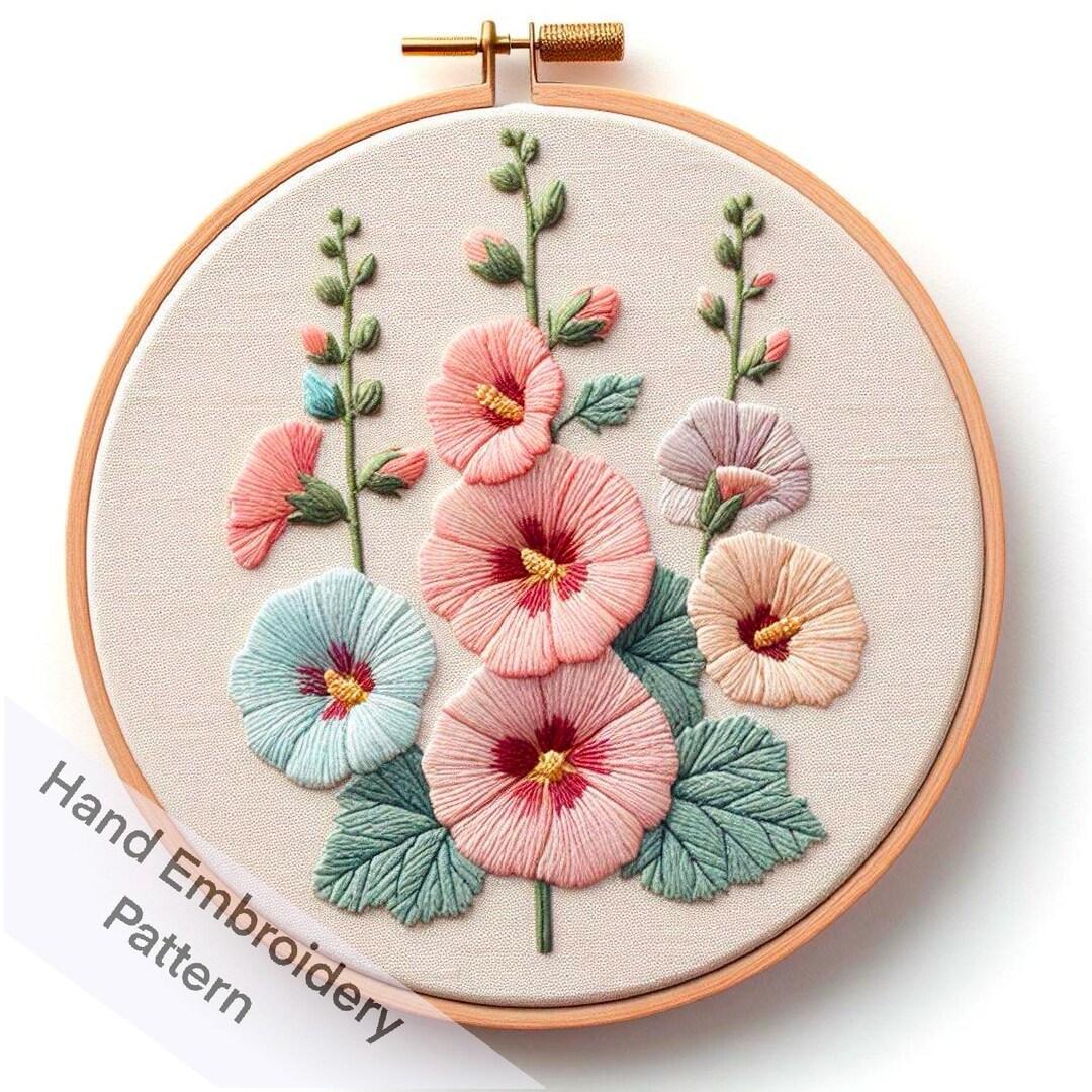 Flower Embroidery Hollyhock Hand Embroidery Pattern Digital Download ...