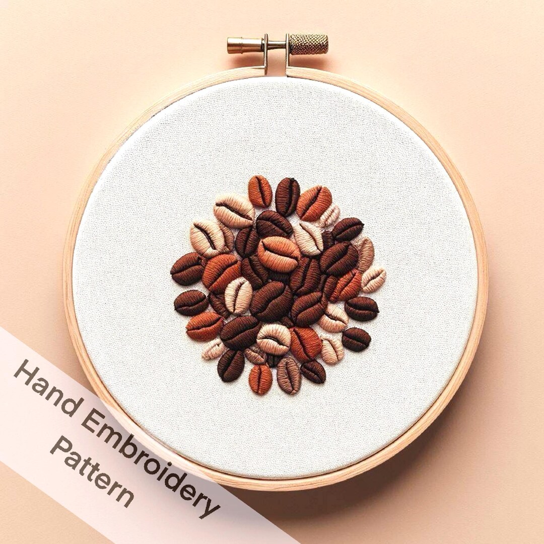 Coffee Lovers Hand Embroidery Pattern, Coffee Bean Design Easy Download ...