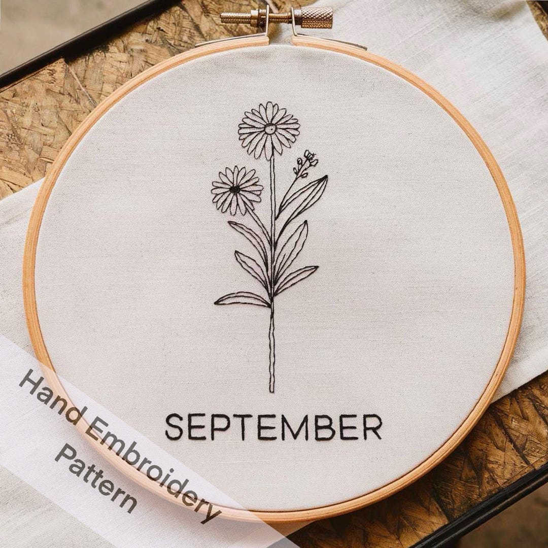 Printable Aster Flower September Birth Hand Embroidery Pattern Digital ...