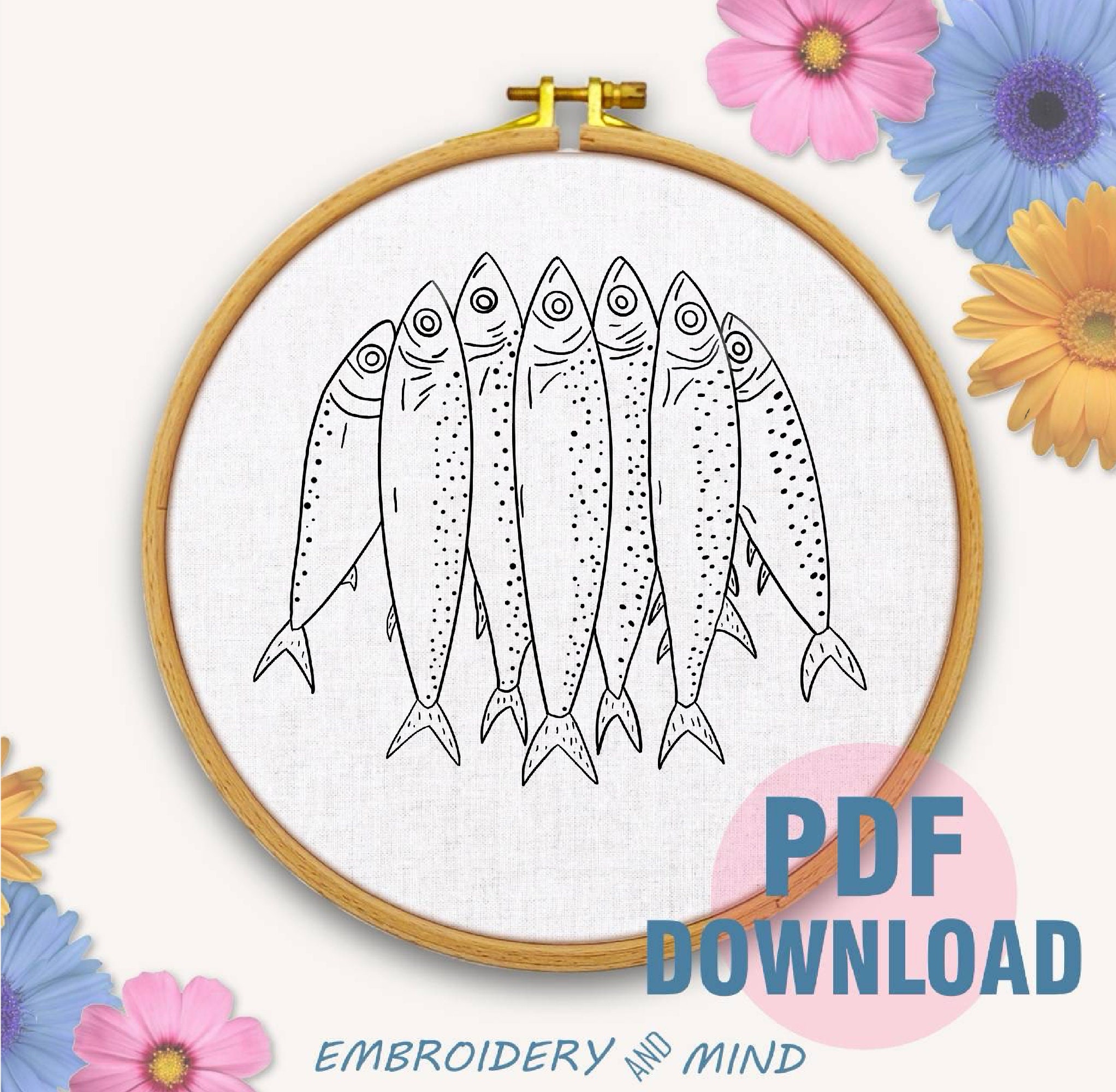 Printable Fish Hand Embroidery Pattern Design PDF File Digital Download ...