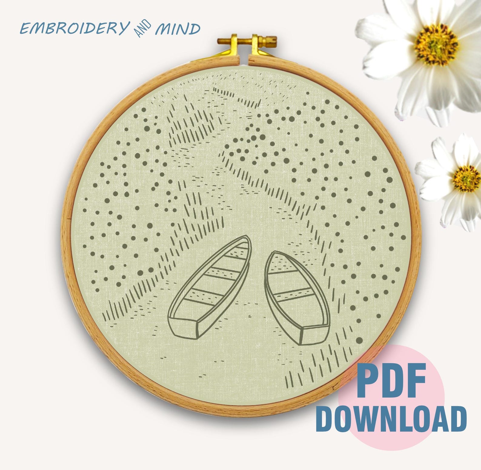 Printable Two Boats on Beautiful River Hand Embroidery Patterns Digital ...