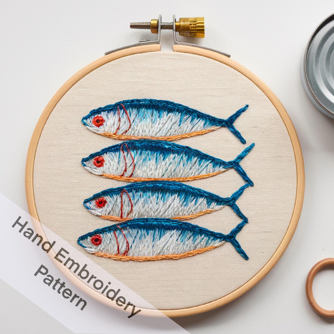 Sardines Hand Embroidery Pattern Nautical Fish Art PDF Download Cute ...