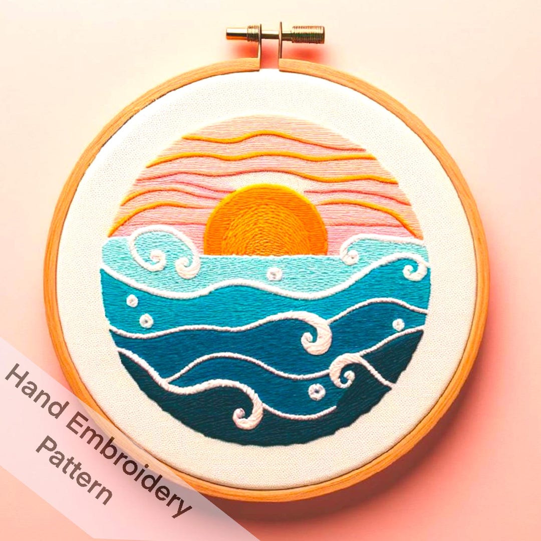 Ocean Waves Hand Embroidery Pattern Download. Perfect for Beach Lovers ...