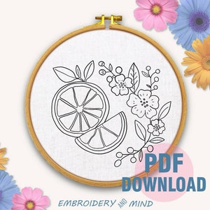 Embroidery Pattern PDF Yellow Orange Slice With Flower and Leave for ...