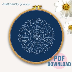 Flower Embroidery Design, Pink Flower Hand Embroidery Pattern Digital ...