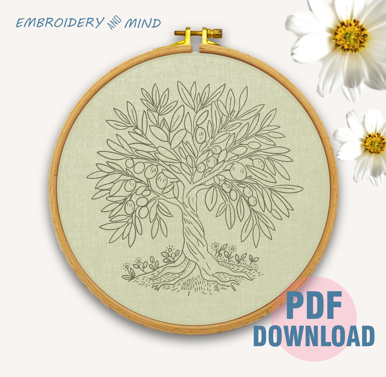 Olive Tree Hand Embroidery Pattern - Instant Download, Perfect for Hoop ...