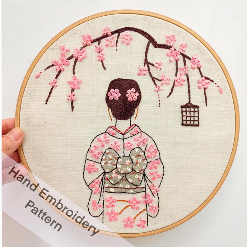 Hand Embroidery Pattern - Japanese Woman & Sakura | Digital Download ...