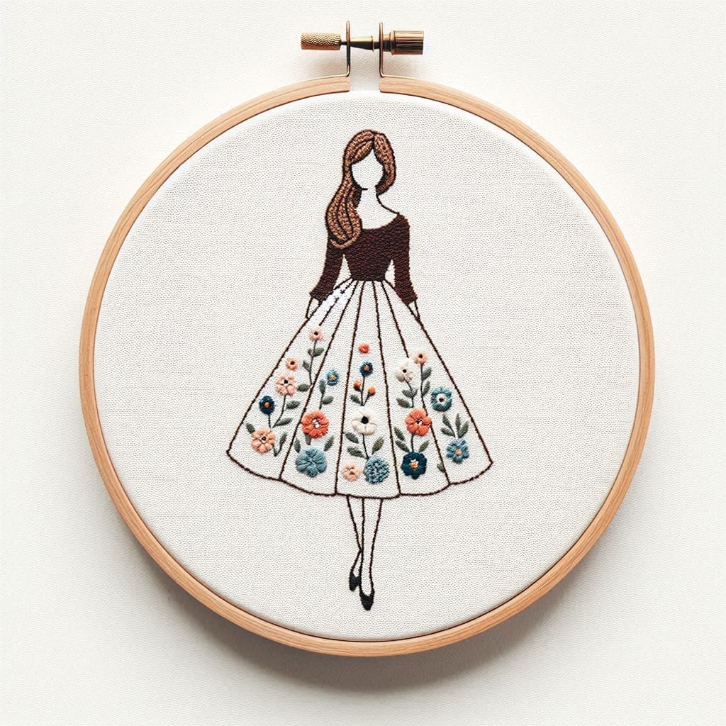 Young Lady With Elegant Dress With Flowers Hand Embroidery Pattern ...