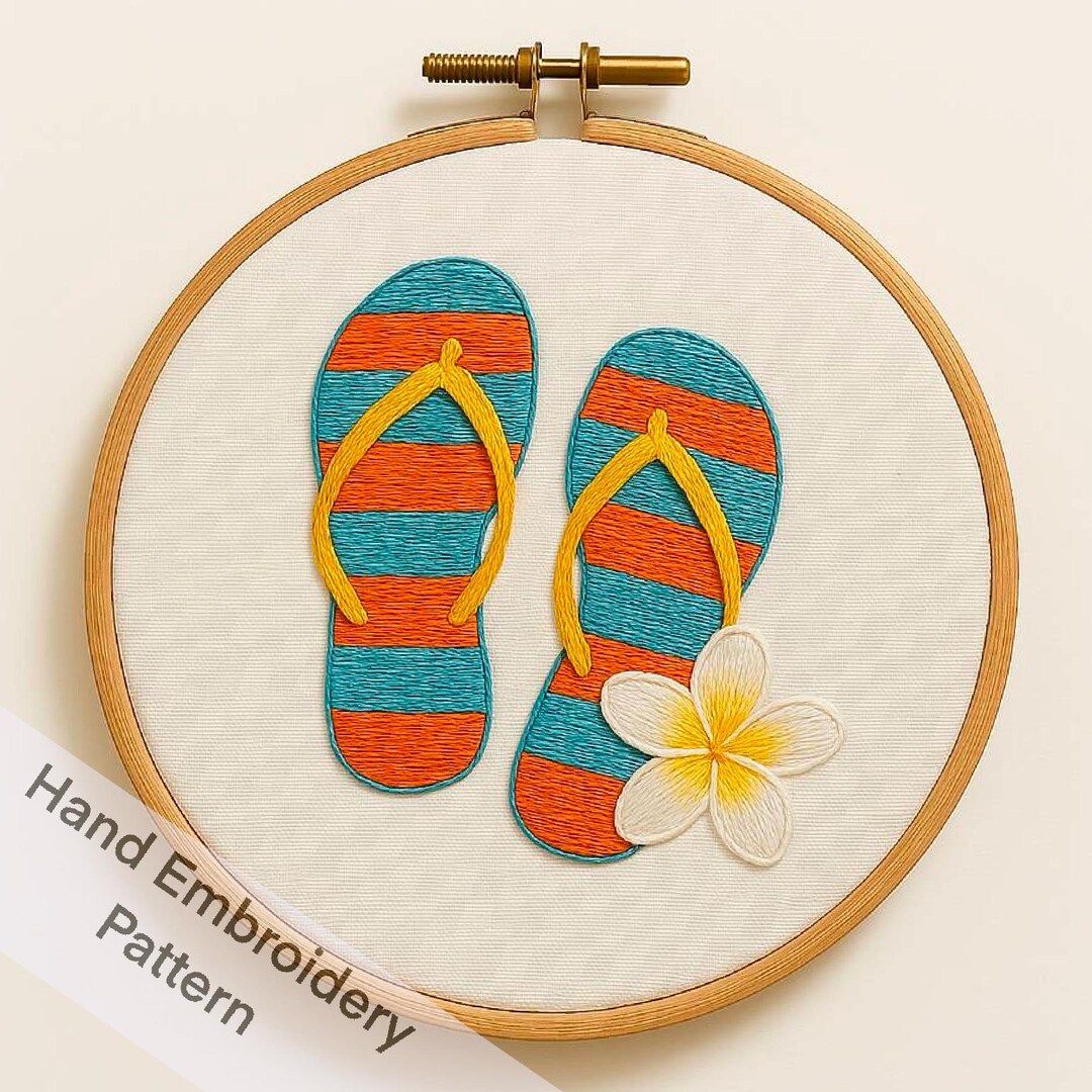 Summer Flip-flop Hand Embroidery PDF Pattern – Beach Hoop Art With ...