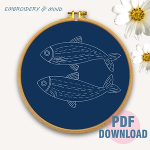 Colorful Fish Hand Embroidery Pattern, Into the Sea, PDF Embroidery ...