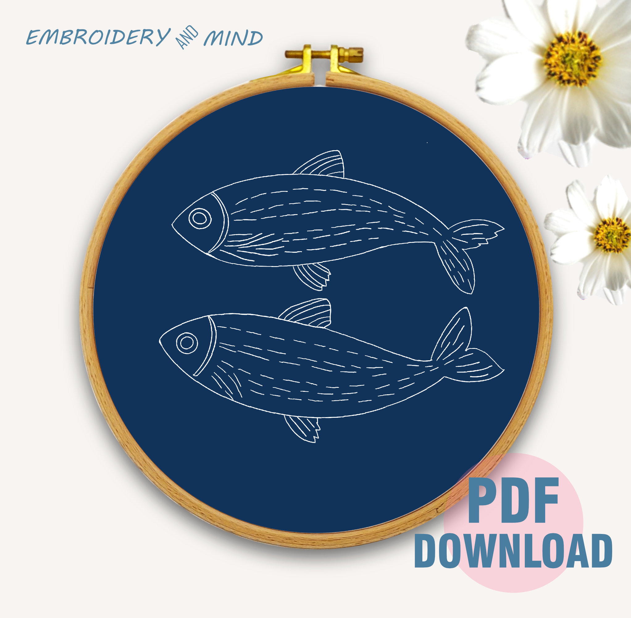 Colorful Fish Hand Embroidery Pattern, Into the Sea, PDF Embroidery ...