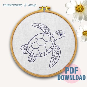 Sea Turtle Hand Embroidery Art Pattern Digital Instant Download PDF ...