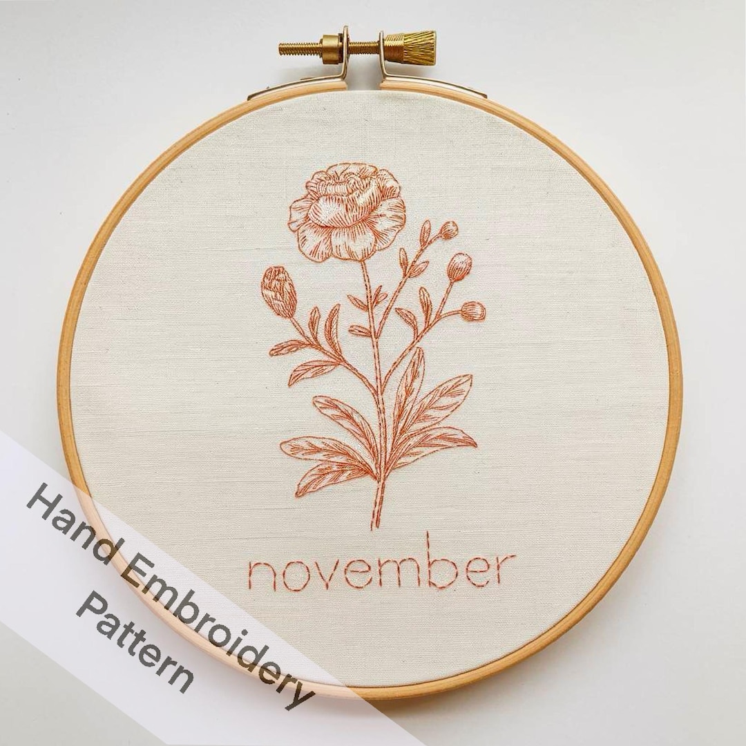 Printable November Birthday Flower Hand Embroidery Pattern Digital ...