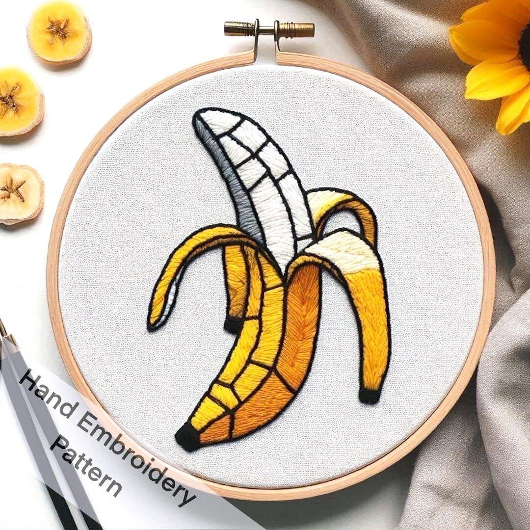 Modern Banana Hand Embroidery Patterns, Geometric Designs for DIY ...