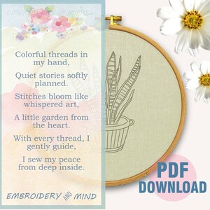 Printable Snake Plant Hand Embroidery Pattern Digital Download, House ...