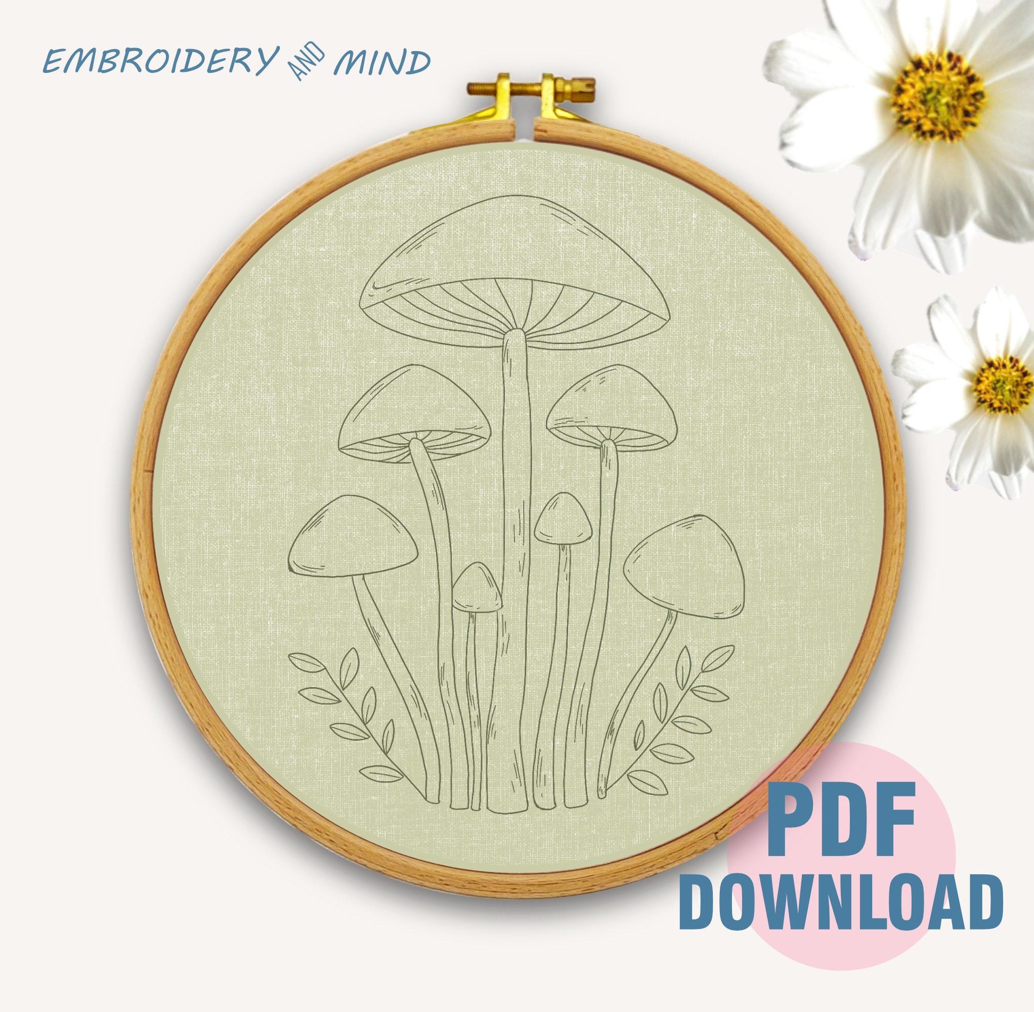 Mushroom Embroidery Pattern Digital Download, Hand Embroidery Files Art ...
