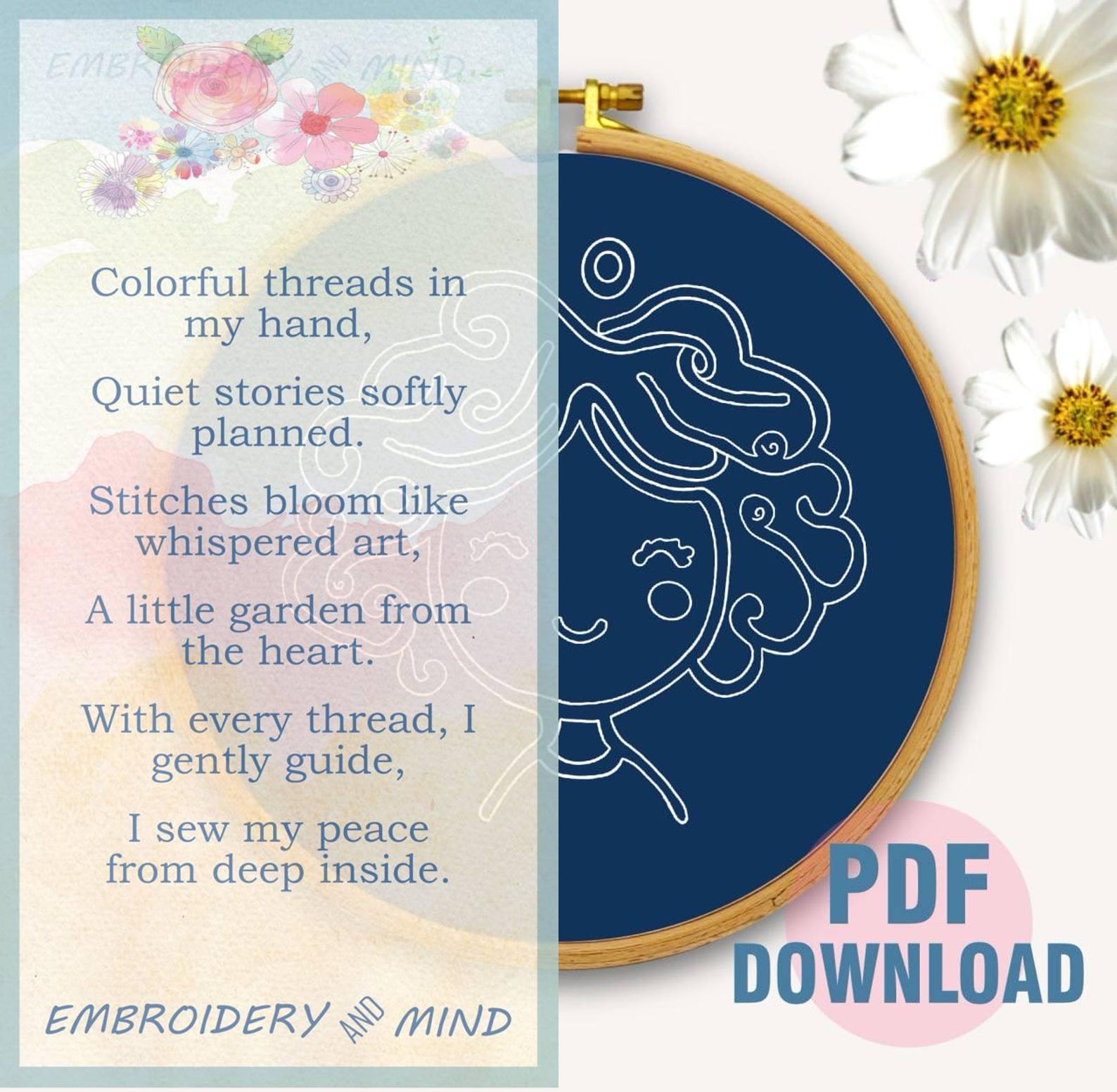 Printable Happy Girl Hand Embroidery Pattern Design PDF Files Instant ...