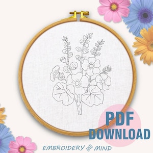 Hollyhock Flower Embroidery Design, Hand Embroidery Digital Download ...
