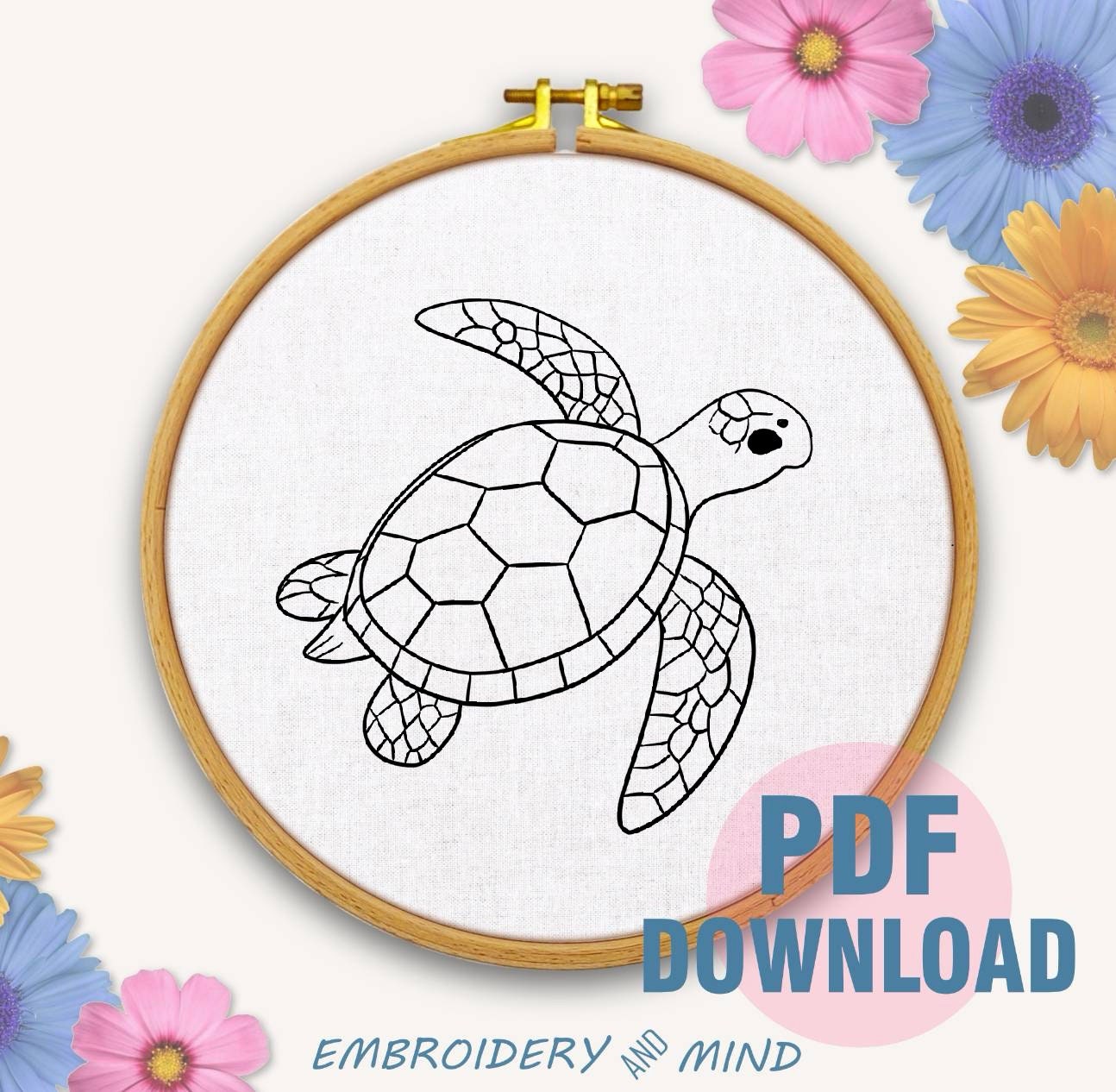 Sea Turtle Hand Embroidery Art Pattern Digital Instant Download PDF ...