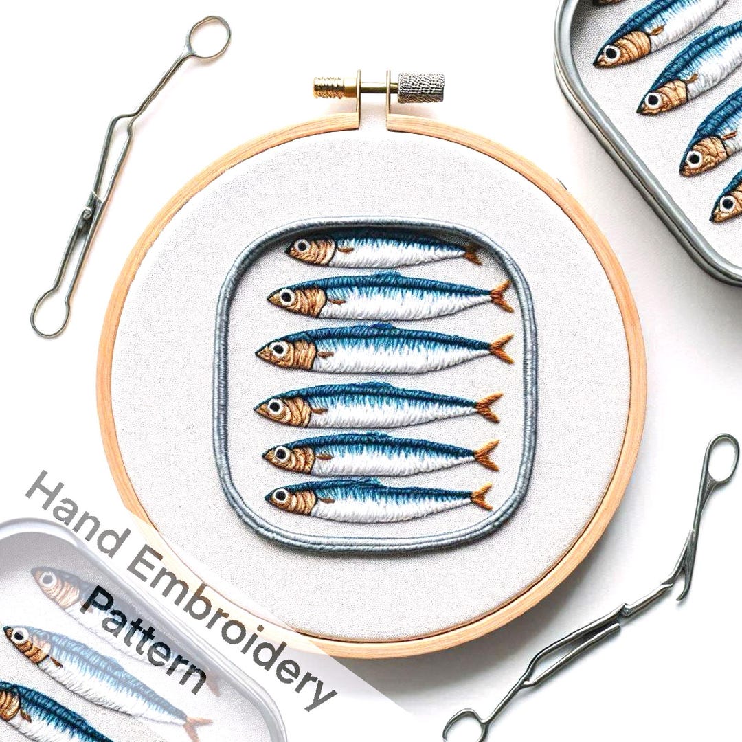 Printable Sardines in Can Hand Embroidery Pattern, Sardine Tin Art ...