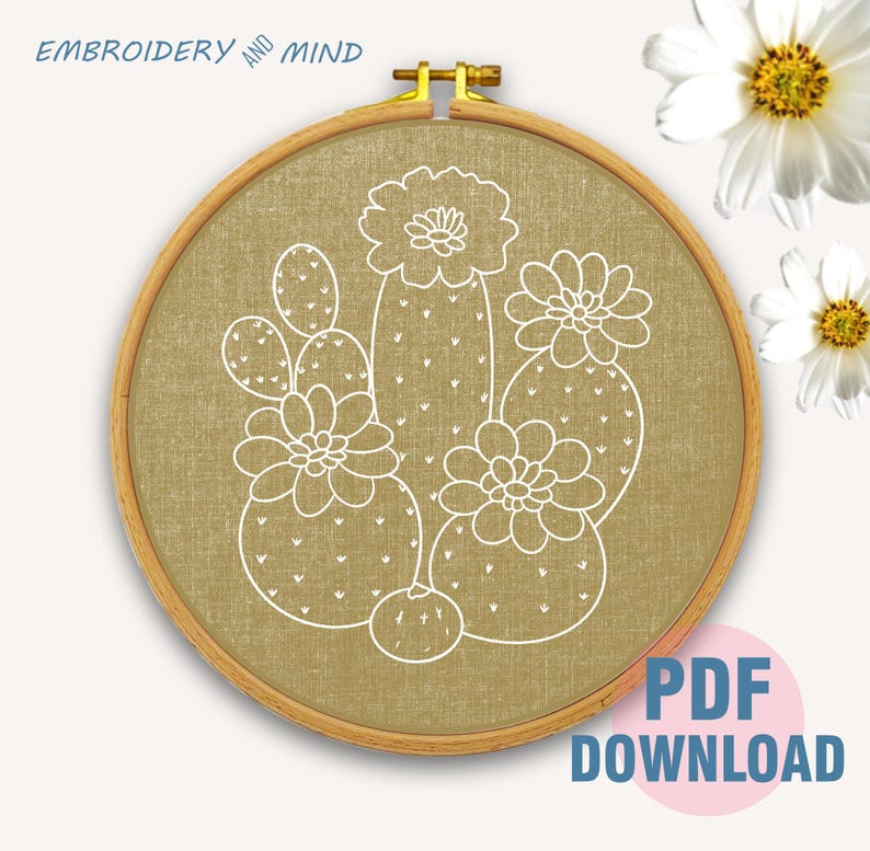 Hand Embroidery Pattern PDF File Digital Download Colorful Cactus ...