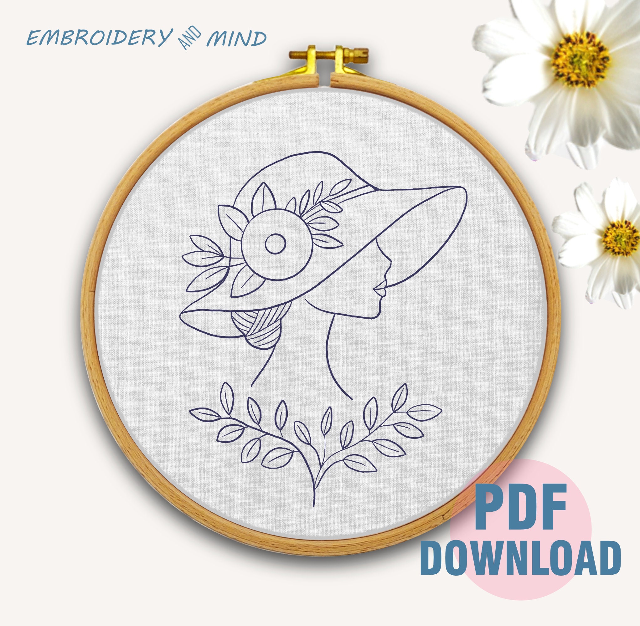 Beautyful Lady With Hat Hand Embroidery Pattern Digital Download, Easy ...