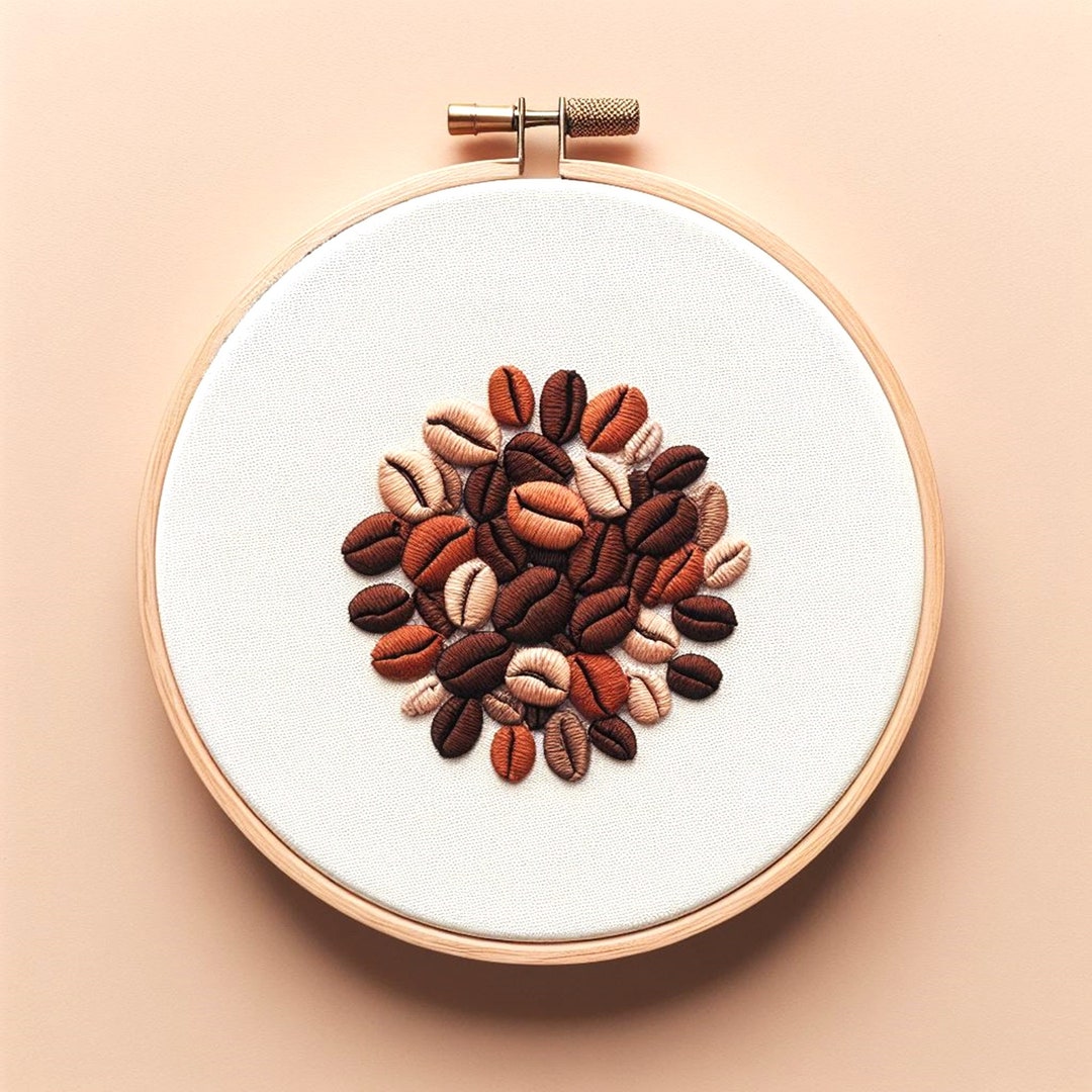 Coffee Lovers Hand Embroidery Pattern, Coffee Bean Design Easy Download ...
