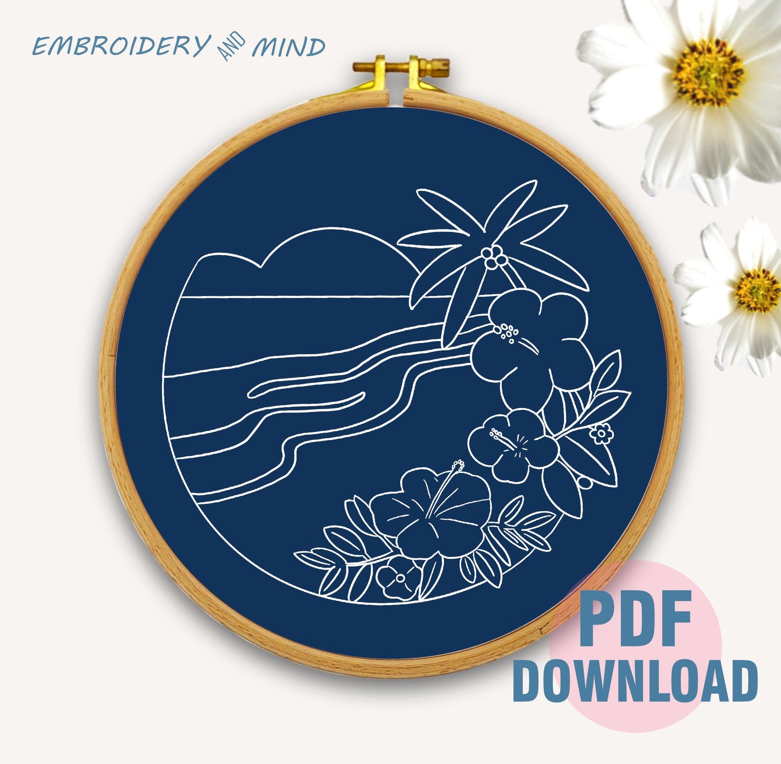 Printable Tropical Landscape Sea Ocean Hand Embroidery Pattern Summer ...