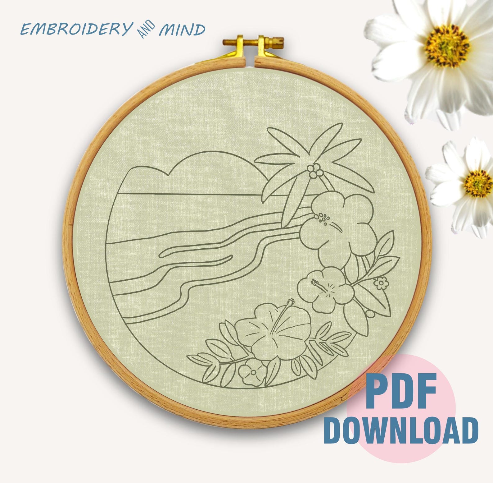 Printable Tropical Landscape Sea Ocean Hand Embroidery Pattern Summer ...