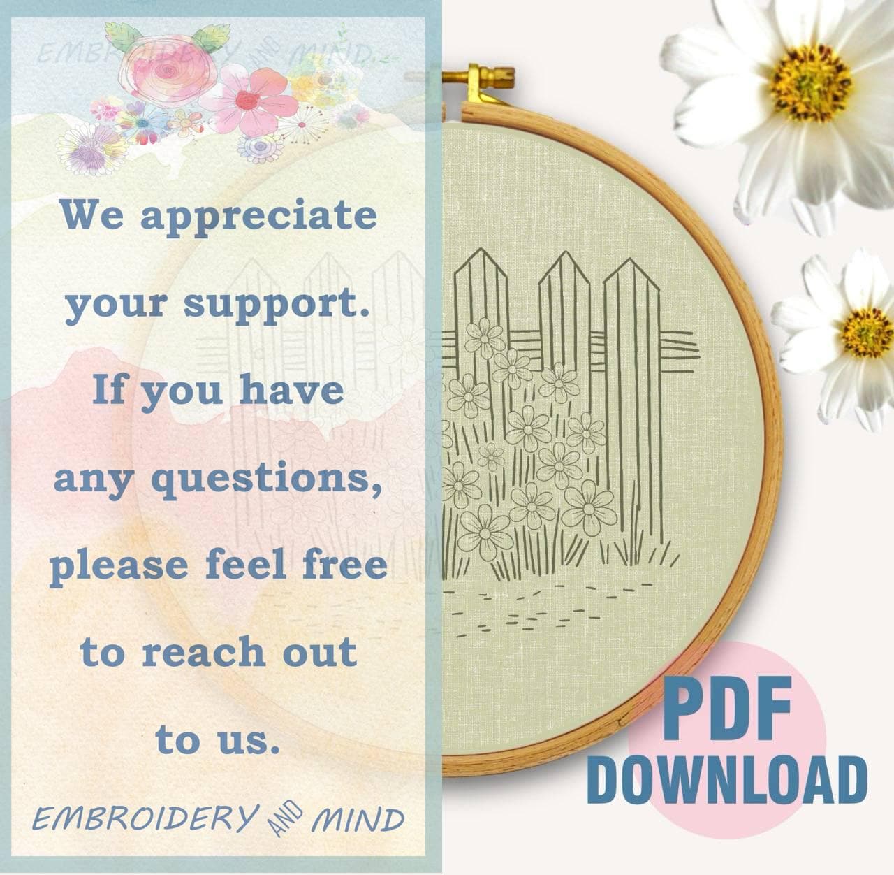 Printable Fence With Beautiful Flower Hand Embroidery Pattern PDF File ...