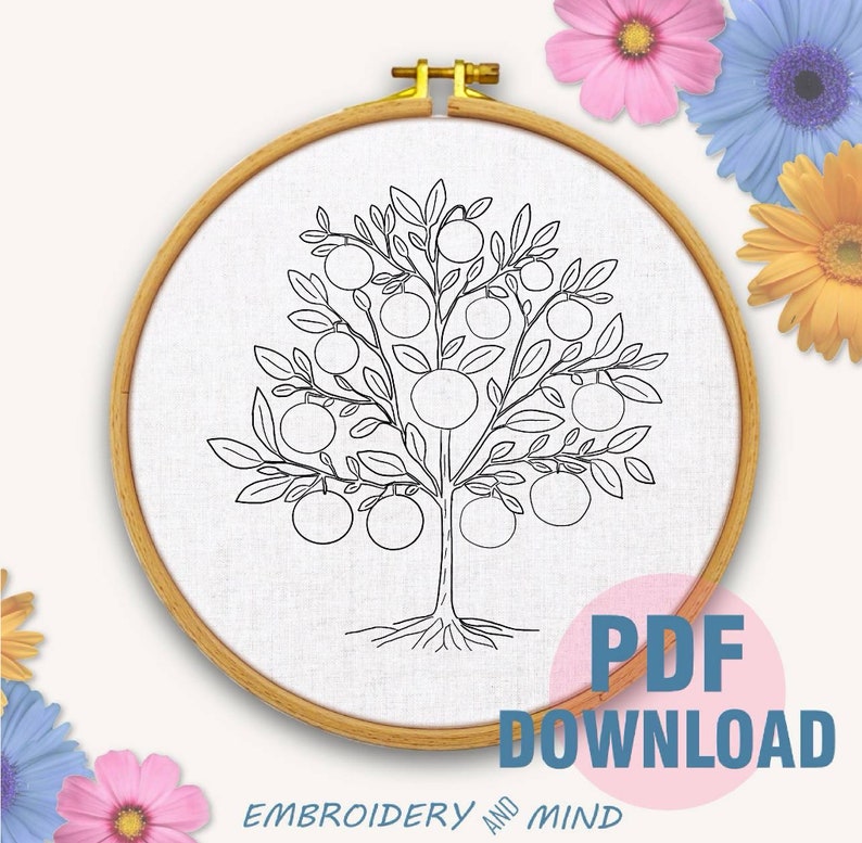 Orange Tree Hand Embroidery Pattern PDF File Instant Download, Garden ...