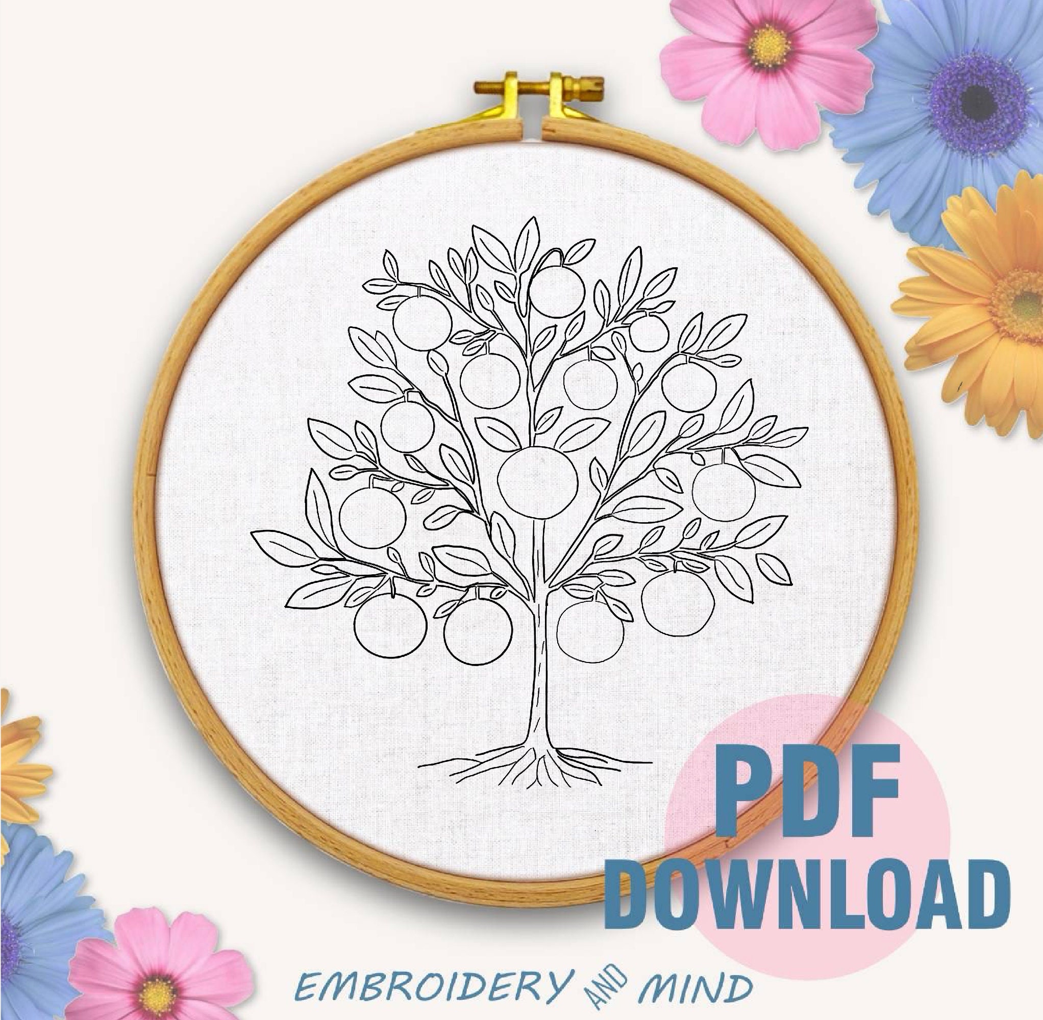 Orange Tree Hand Embroidery Pattern PDF File Instant Download, Garden ...