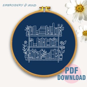 Bookshelf With Flowers Embroidery Design Digital Download Pattern ...
