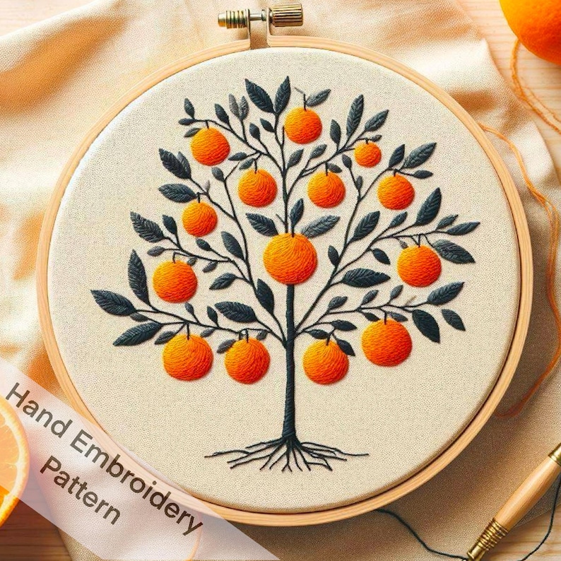 Orange Tree Hand Embroidery Pattern PDF File Instant Download, Garden ...