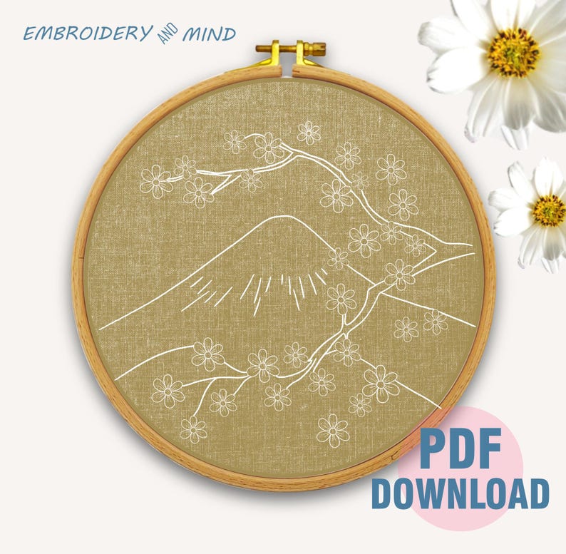 Printable Japanese Mount Fuji Embroidery Pattern – DIY Stitching PDF ...