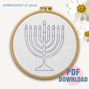 Menorah, Chanukah Lamp Hand Embroidery Designs Digital Download Files ...