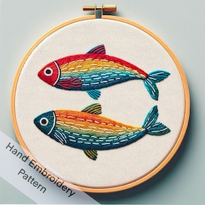 Colorful Fish Hand Embroidery Pattern, Into the Sea, PDF Embroidery ...
