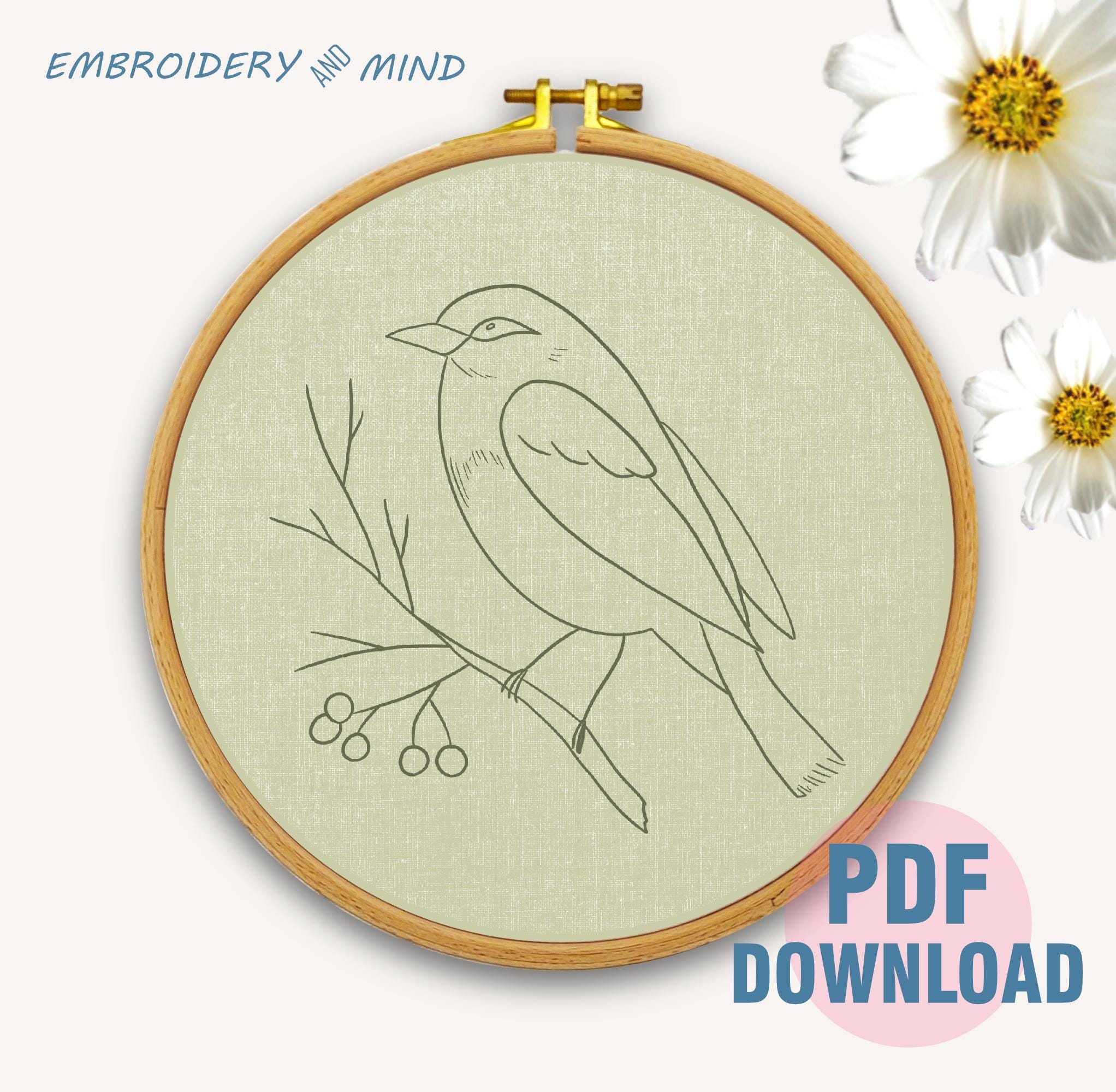 Printable Beautiful Brid With Cherry Fruit Mini Summer Hand Embroidery ...