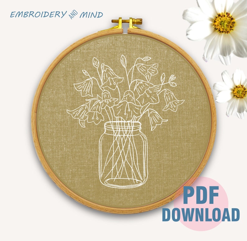 Printable Blue Bell Flowers Hand Embroidery Pattern Digital Download ...