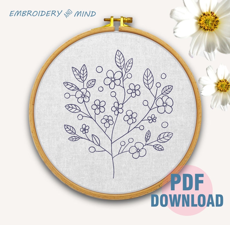 Flower Sakura Pink Bossom Hand Embroidery Pattern Design Digital ...