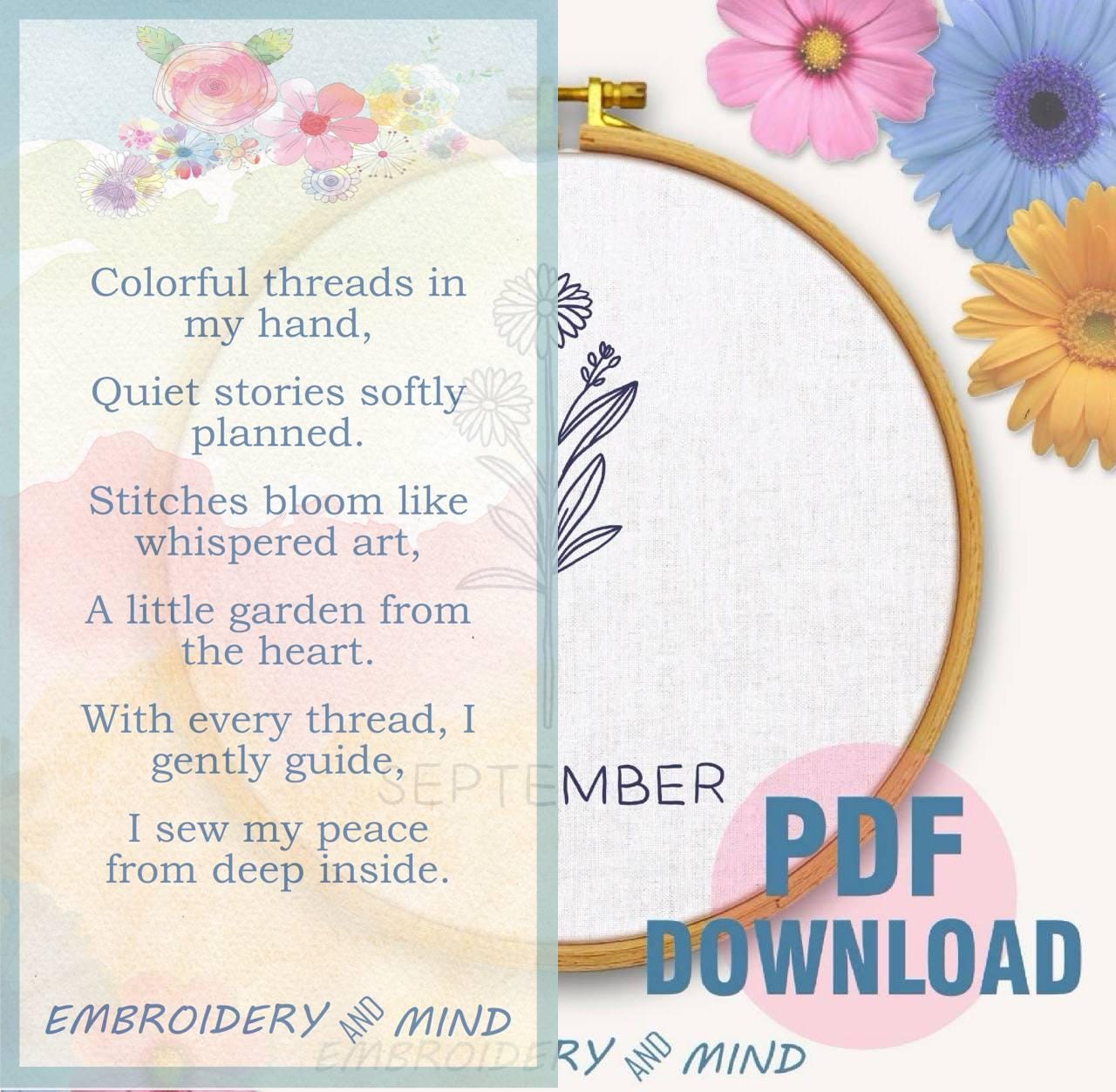 Printable Aster Flower September Birth Hand Embroidery Pattern Digital ...
