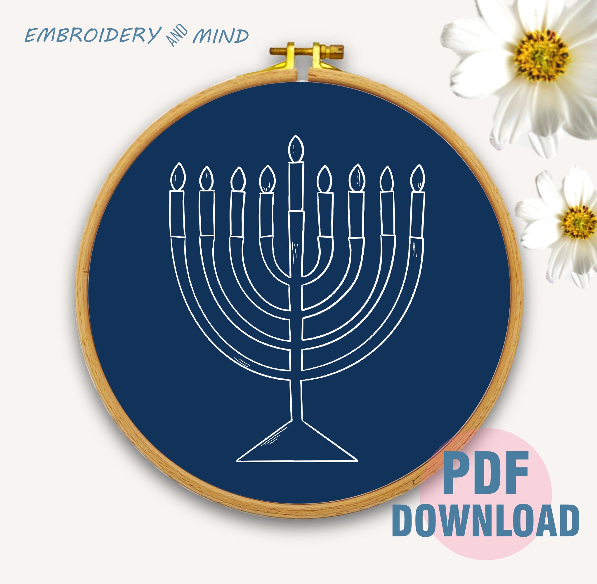 Menorah, Chanukah Lamp Hand Embroidery Designs Digital Download Files ...