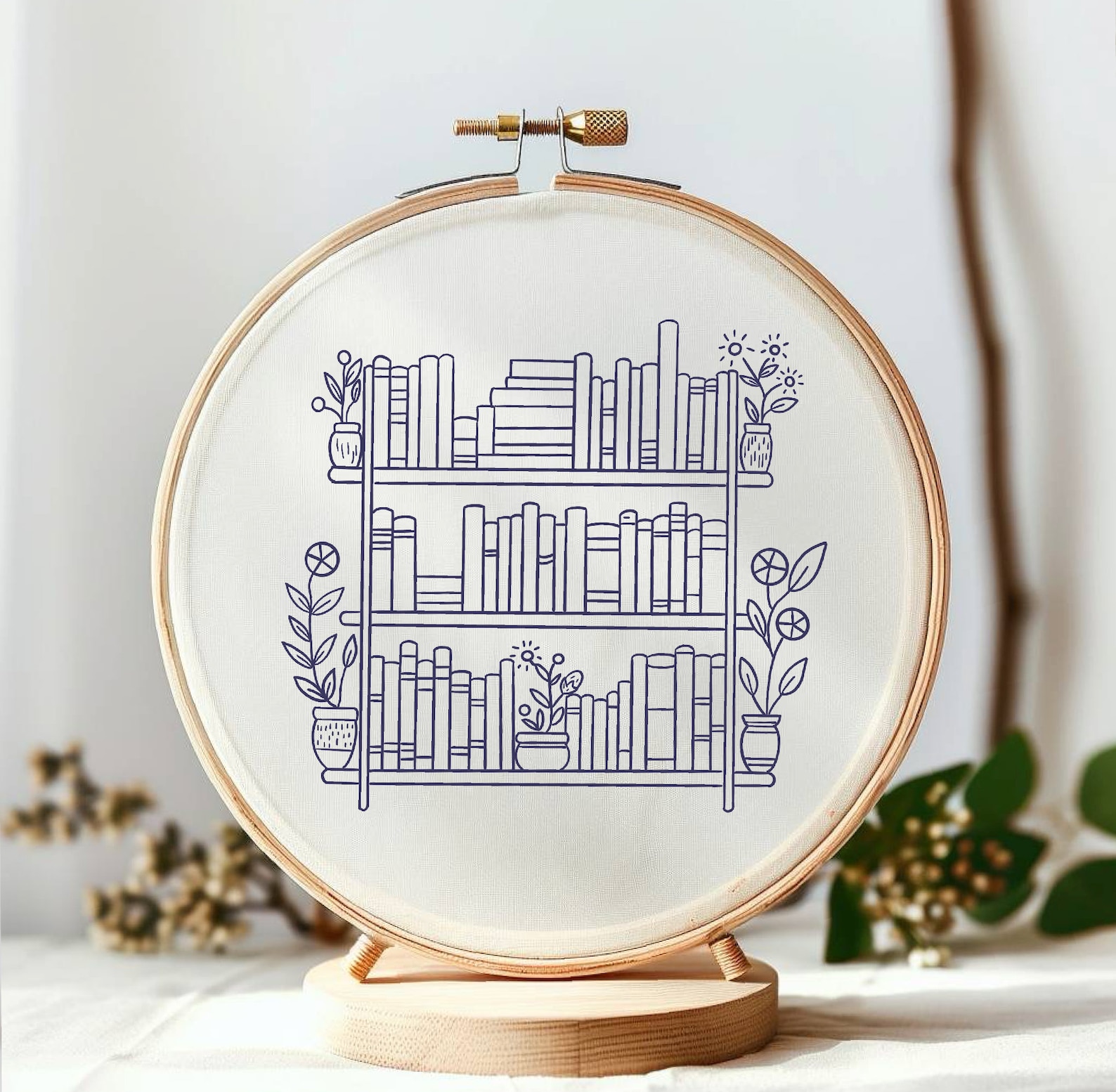 Bookshelf With Flowers Embroidery Design Digital Download Pattern ...