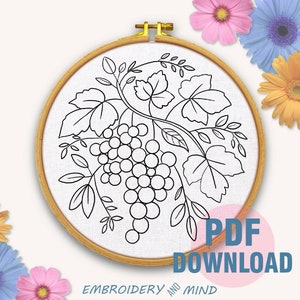 Juicy Grapes Hand Embroidered Patterns Digital Files Easy Download ...