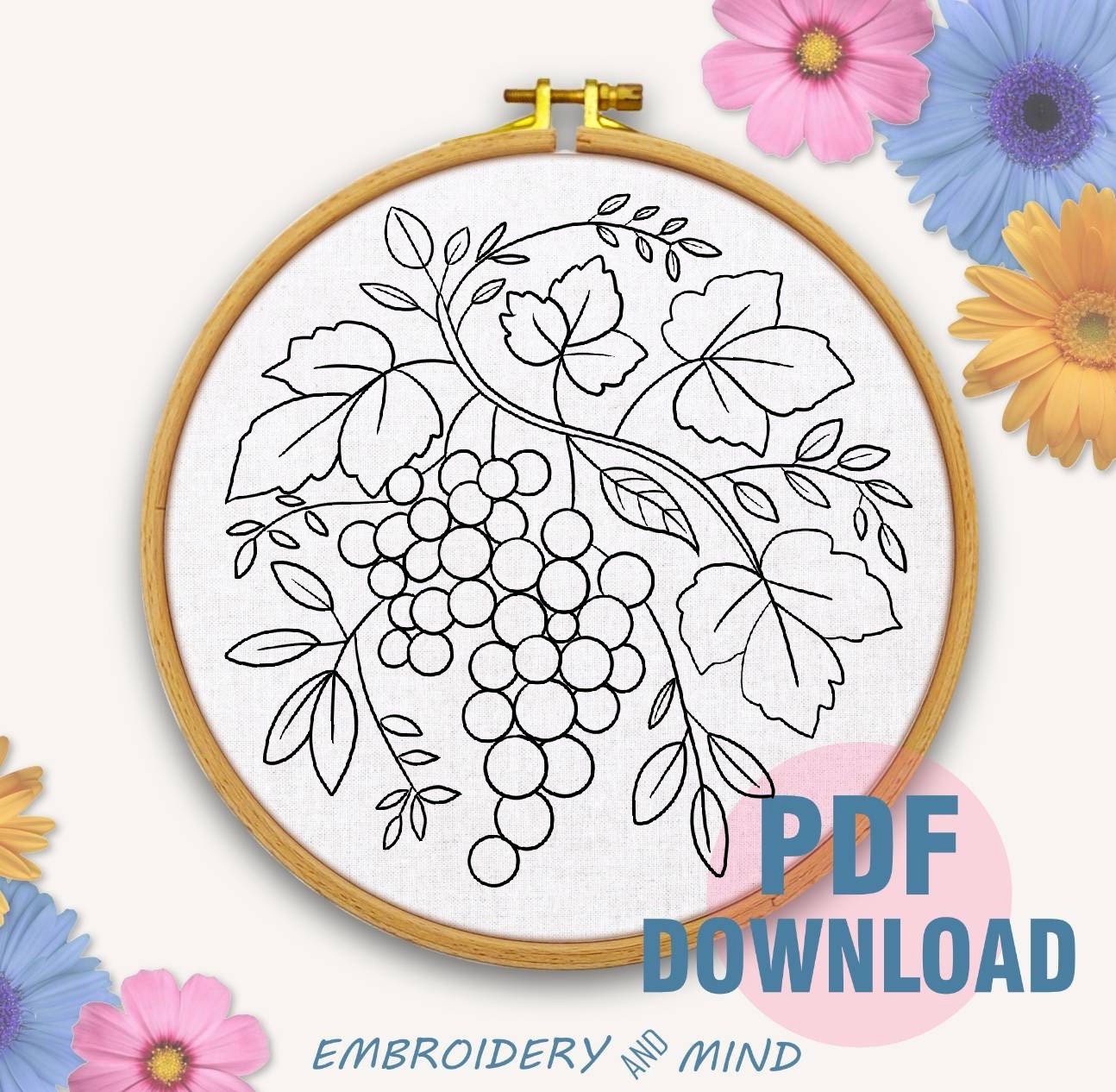 Juicy Grapes Hand Embroidered Patterns Digital Files Easy Download ...