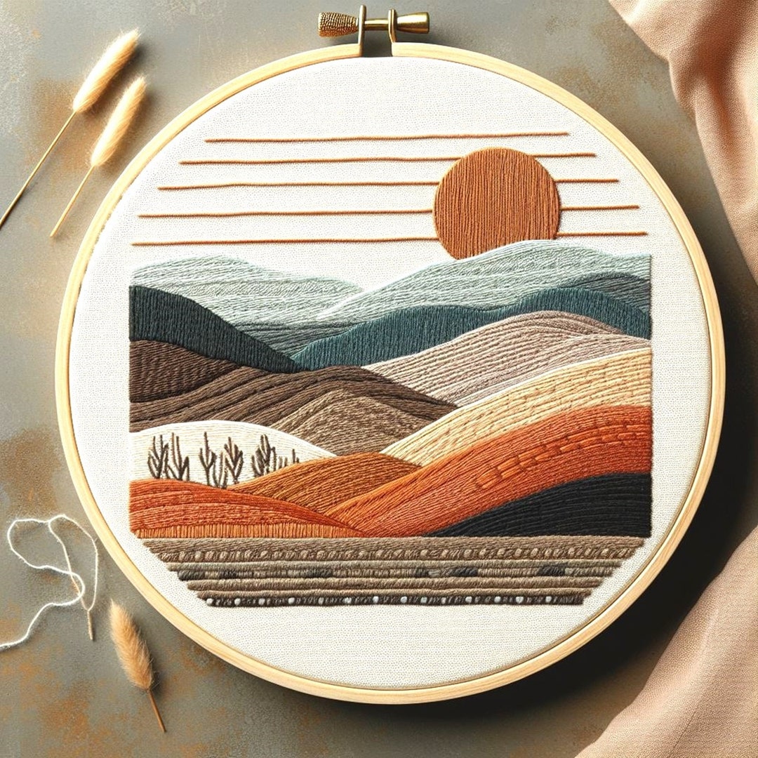 Landscape Mountain View Hand Embroidery Designs Pattern Digital ...