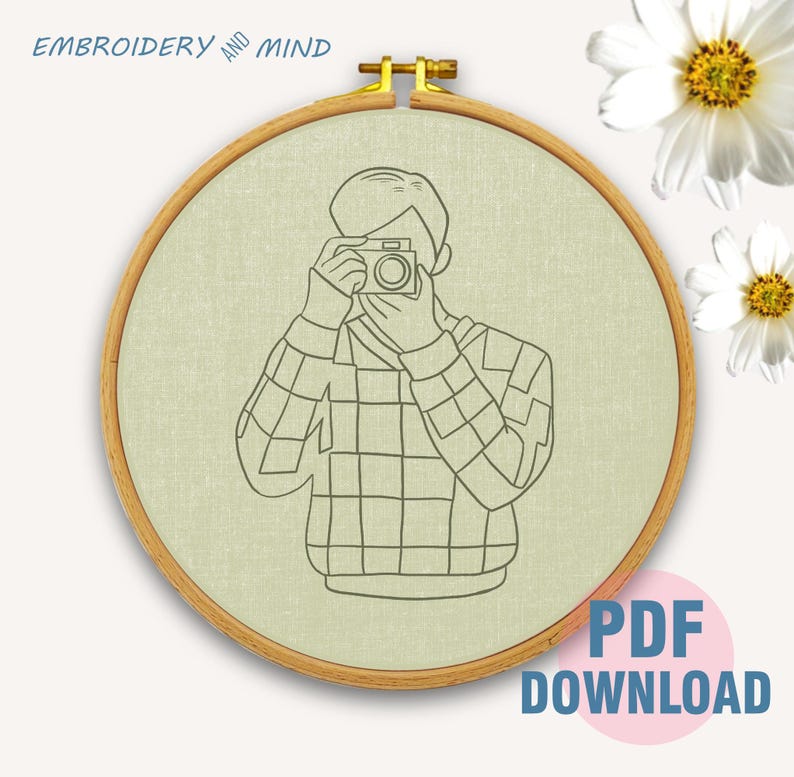 Printable Handsome Man With His Camera Hand Embroidery Pattern Instant ...