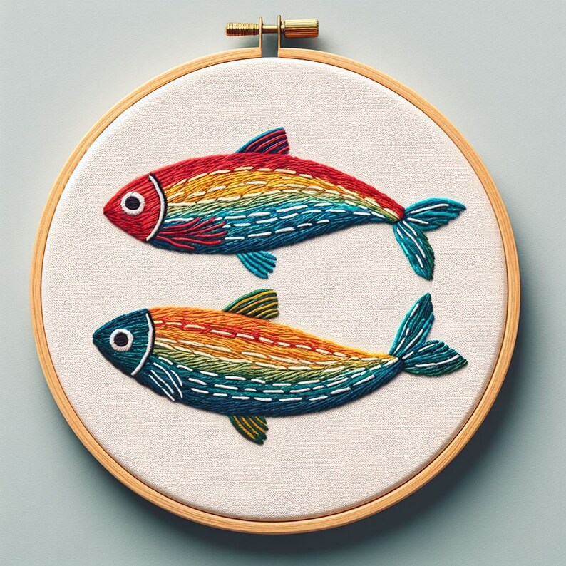 Colorful Fish Hand Embroidery Pattern, Into the Sea, PDF Embroidery ...