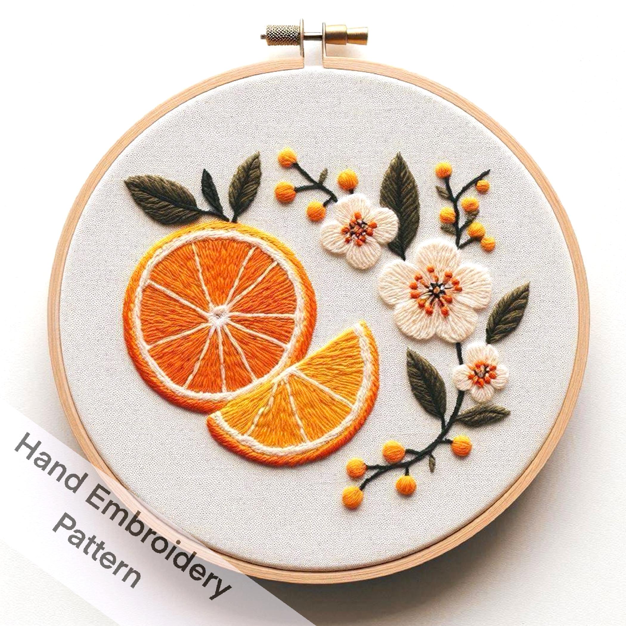 Embroidery Pattern PDF Yellow Orange Slice With Flower and Leave for ...